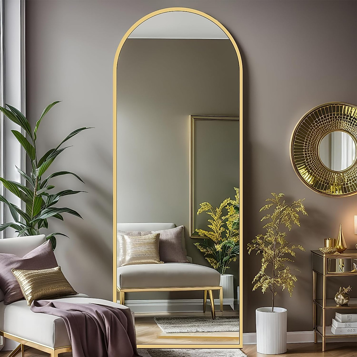 NUTTUTO 64"×21" Arched Full Length Mirror, Floor Mirrors with Aluminum Alloy Frame, Wall-Mounted Full Length Body Mirror Free-Standing or Leaning Against Wall for Bedroom Living Room, Gold