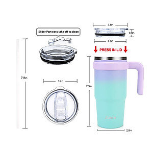 Zukro 24 oz Triple Insulated Tumbler with Handle - Leak Proof Stainless Steel Cup with Straw & Lid - No Sweat Double-wall Travel Mug for Hot and Cold Drinks - Dishwasher Safe, Cupholder Friendly