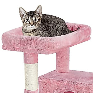 Yaheetech Multi-Level Cat Tree, Large Cat Tower with Condos Platform, Cat House Cat Tree for Medium Cats Pink, 64.5in