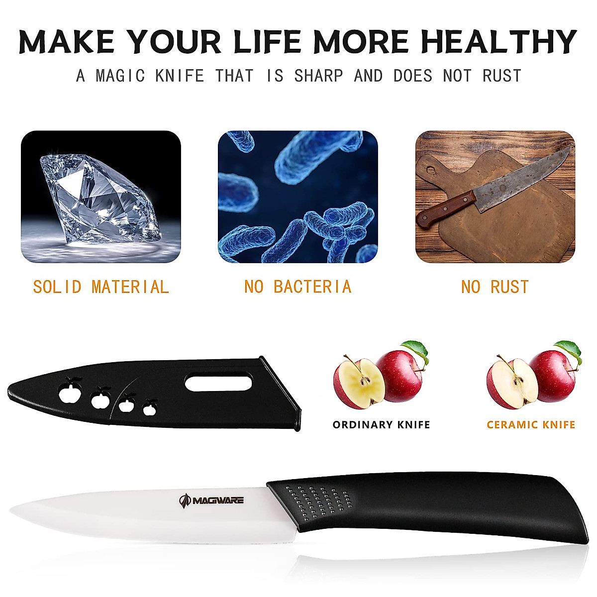 Magiware Paring Knife, Classic 4 inch Ceramic Paring Knife with Sheath Cover, Fruit and Vegetable knife,Longer Sharp Rust Proof Stain Resistant