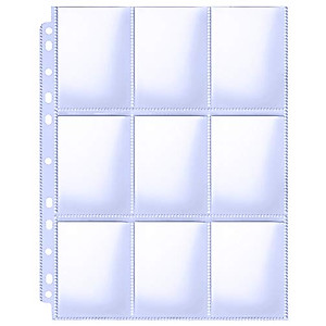 Trading Card Sleeve Pages, PANDRI 100 Pack 9 Pocket Trading Card Storage Album Pages 11 Holes Fit 3 Ring Binder