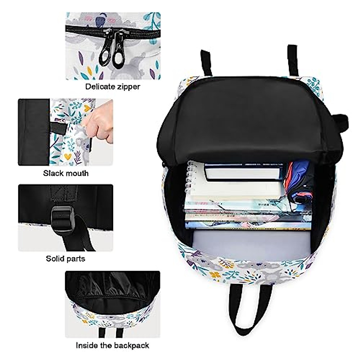 Vnurnrn Cute Koala Customize Kids Backpack Sets with Lunch Box Student School Bag Bookbag Set for Boys Girls Daypack for Camp Laptop