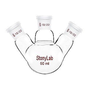 stonylab Glass 50 mL Heavy Wall 3 Neck Round Bottom Flask RBF, with 19/22 Center and Side Standard Taper Outer Joint, 500 mL