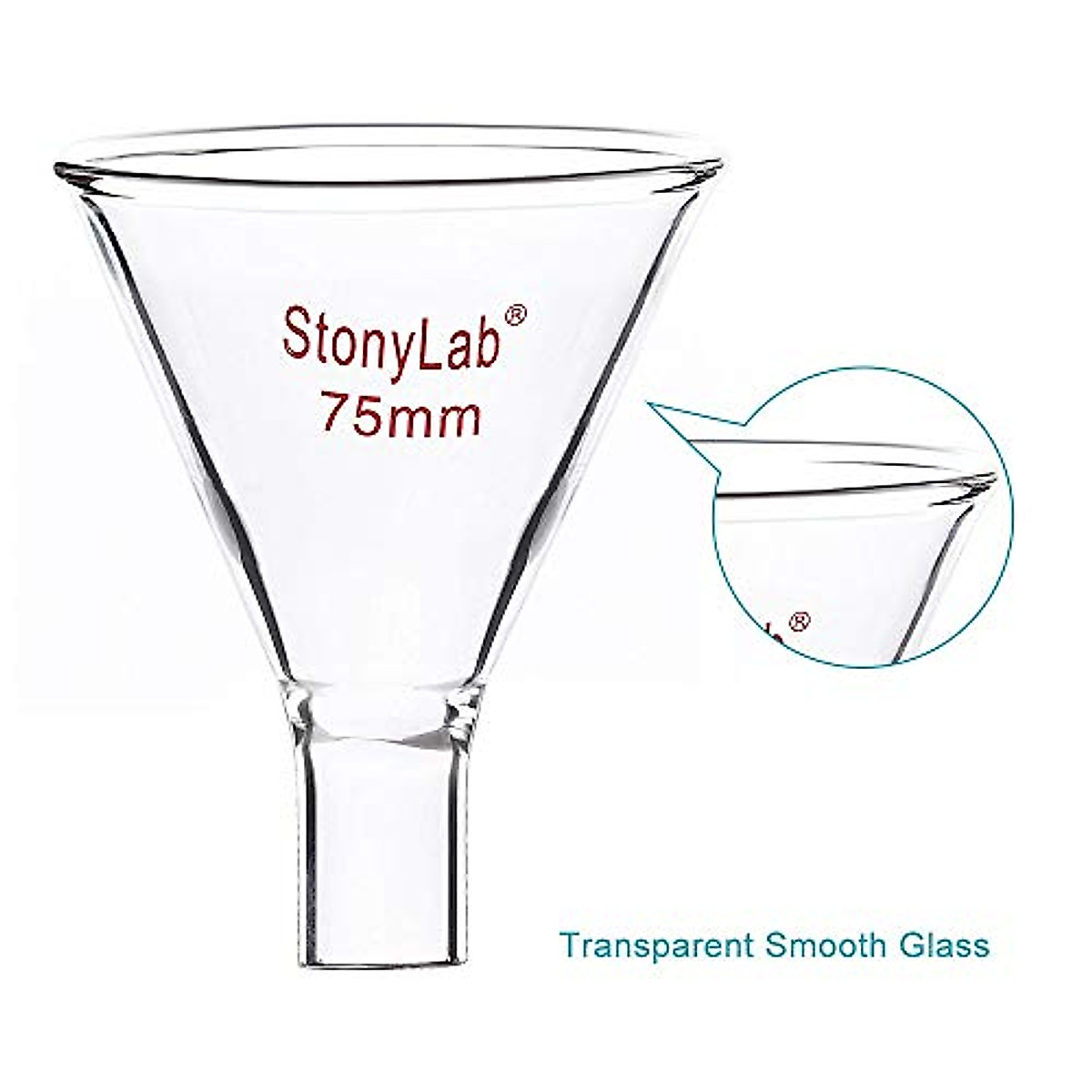 stonylab Glass Powder Funnel, Heavy Wall Borosilicate Glass Short Stem Funnel with 75 mm Top Diameter and 22 mm Stem Length