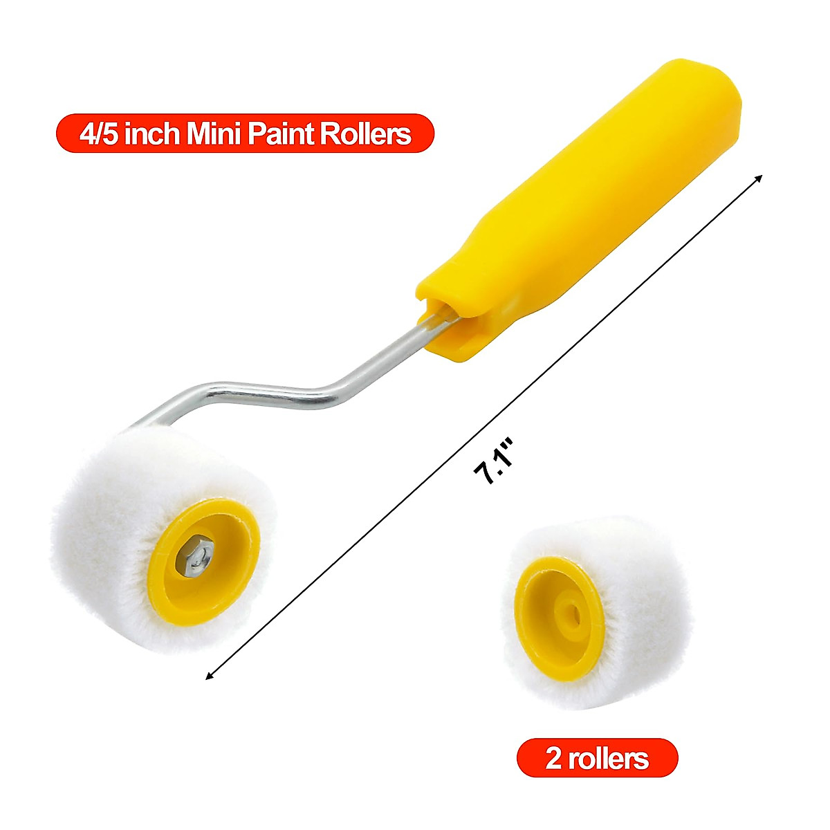 MingQiEven 4/5 inch Mini Paint Rollers for Touch up Trim Edge or Corner, Extra Small Paint Wool Brushes, Tiny Painting Tool(1 Brush +2 Rollers)