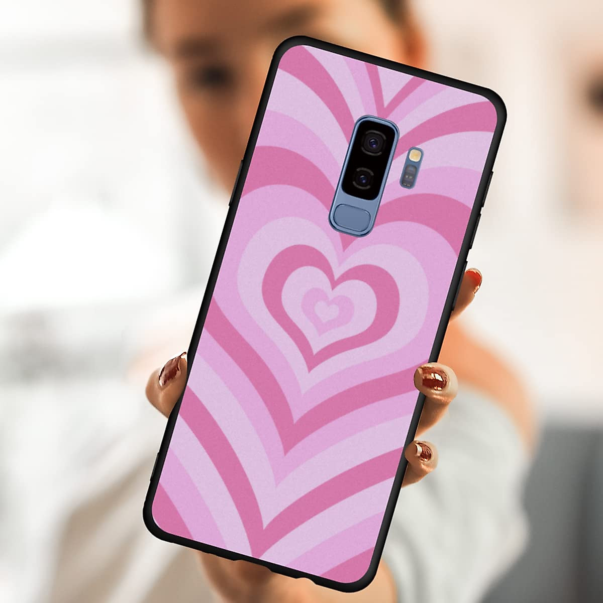 zaztify Compatible with Samsung Galaxy S9 Plus, Pink Heart Tunnel Center Love Swirl Cute Pattern Shockproof Protective Anti-Slip Thin Slim Soft Phone Case Cover Shell