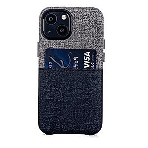 Dockem Wallet Case for iPhone 13 Mini with Built-in Metal Plate for Magnetic Mounting & 1 Lay-Flat Credit Card Holder Pockets Luxe M1, Canvas Style Synthetic Leather (5.4" iPhone 13 Mini, Black/Grey)