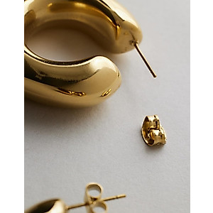 Thick Gold Chunky Hoops Earrings for Women Water Proof,18K Real Gold Plated Open Hoop Lightweight Hollow Non-Tarnish Earrings For Women