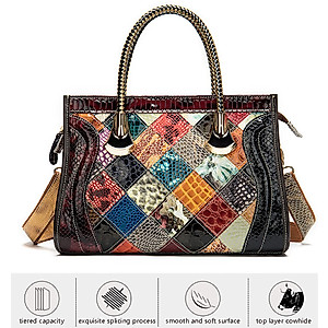 Segater Women Retro Leather Handbag Multicolor Cowhide Shoulder Purse Random Colorful Splicing Top-handle Satchels