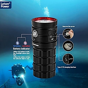 LetonPower Turbo S Pro Dive Light, 13000Lumens 100m Underwater Video Light,Diving Flashlight,Waterproof Flashlight with Type-C Charging for Professional Under Water Sports