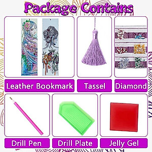 2 PCs 5D Diamond Bookmarks DIY Painting Bookmarks Beauty Looking Back Beaded Bookmarks with Tassels Leather Tassel Diamond Bookmark Gift