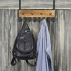 MyGift Burnt Wood Over The Door Hook Rack Bathroom Towel Rack with 8 Black Metal Hooks