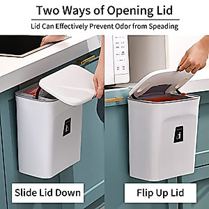 WDPUCHU 2.4 Gallon Hanging Trash Can for Kitchen Cabinet Door with Lid, Small Under Sink Garbage Can for Bathroom, Wall Mounted Counter Waste Compost Bin (White)