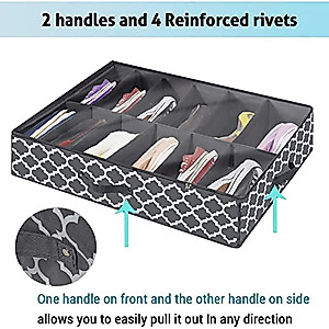 Under Bed Shoe Storage Organizer for Closet (2 Pack Fits 24 Pairs), Underbed Shoes Storage Solution with Clear Cover, for Sneakers, Clothes, Great Space Saver (Gray Lantern Pattern)