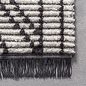 nuLOOM Tatiana Soft Shaggy Textured Modern Diamond Fringe Area Rug, 7' 10" x 10', Beige