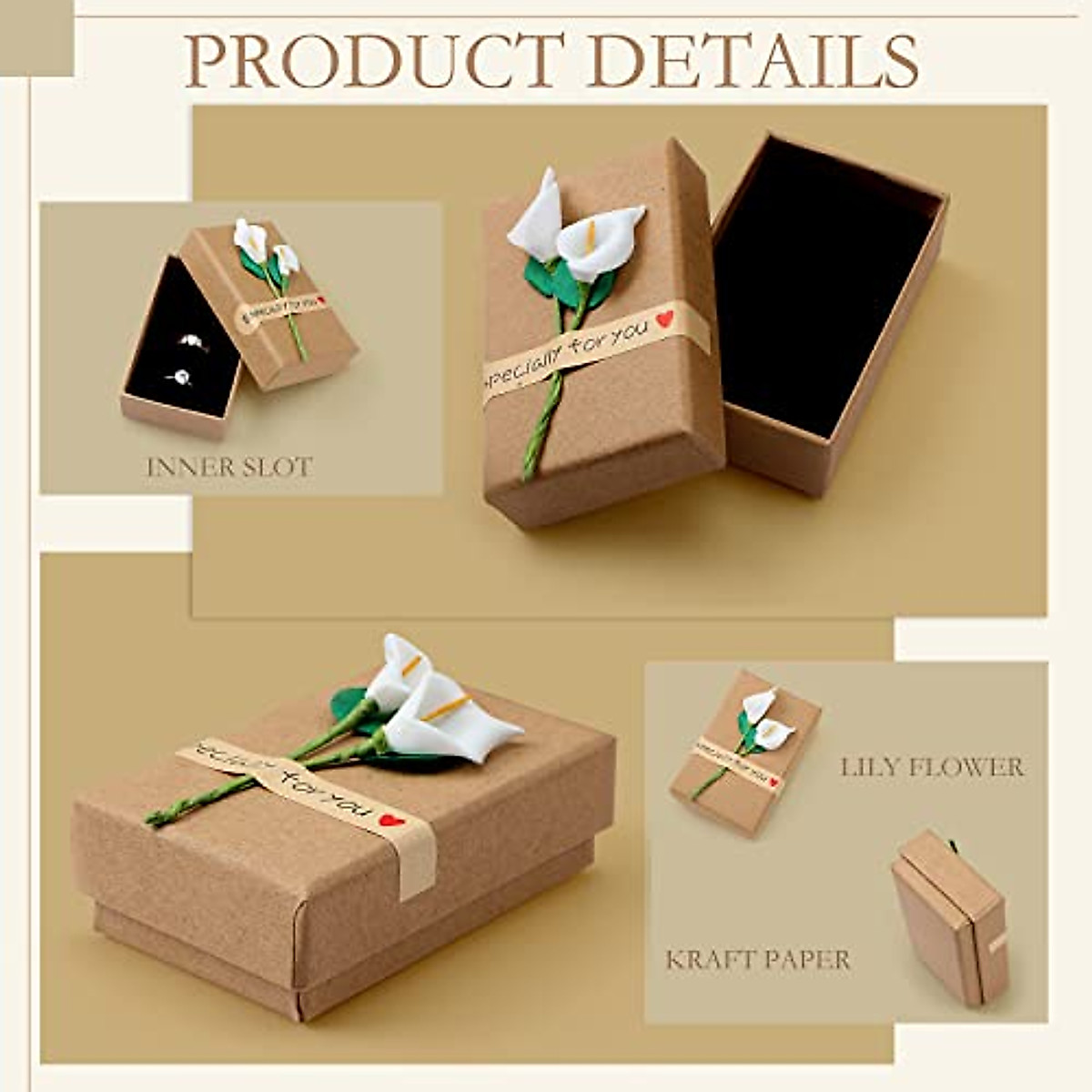 36 Sets Flower Kraft Paper Boxes Floral Small Gift Boxes Filled with Foam Insert Small Boxes for Jewelry Packaging Party Favor Jewelry Box for Anniversaries Wedding Birthday Valentine's Day