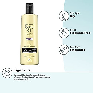 Neutrogena Fragrance-Free Lightweight Body Oil for Dry Skin, Sheer Moisturizer in Light Sesame Formula, 8.5 Fl Oz