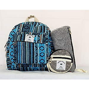 Generic Eco Friendly Set Of Mini Backpack + Pen case Coin Purse Hemp University Light Weight For Girl (Blue), Small