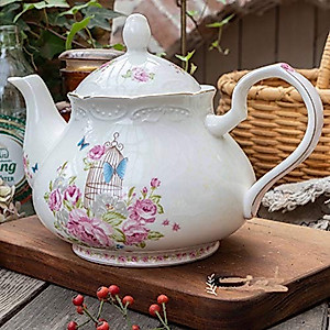 YBK Tech Strength Porcelain Coffee Pot Ceramic Teapot- Pink Rose (Teapot)