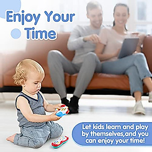 Baby Controller Toy - Bilingual Spanish & English Learning Toys, Pretend Video Game Controller & TV Remote Combo with Music and Light, Christmas Birthday Gift for Infants Toddlers 12+ Months
