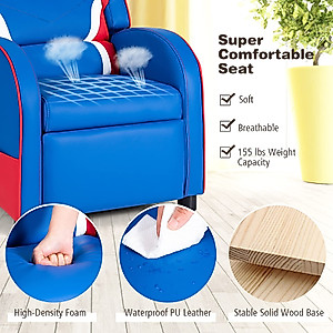 ReunionG Kids Recliner Sofa, Children Leather Armchair Couch w/Footrest, Headrest, Gaming Reclining Chair for Living Room Nursery, Birthday Xmas Gift for Boys Girls Toddlers Reading Relaxing (Blue)