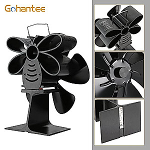 Gohantee 5 Blade Wood Stove Fan, Heat Powered, Ultra Silent, Eco-Friendly, Circulates Warm Air for Gas, Pellet, Wood Log Stoves with Thermometer