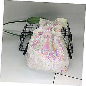 OSALADI Luxury Sequin Messenger Bag Women's Bucket Bag with Chain Large Capacity Tote Shiny Sequin Design White