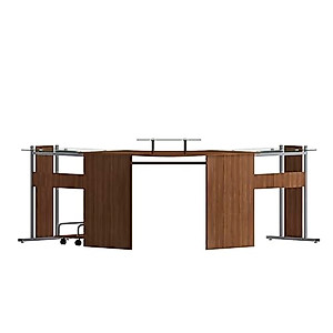 Flash Furniture Teakwood Laminate Corner Desk with Pull-Out Keyboard Tray and CPU Cart