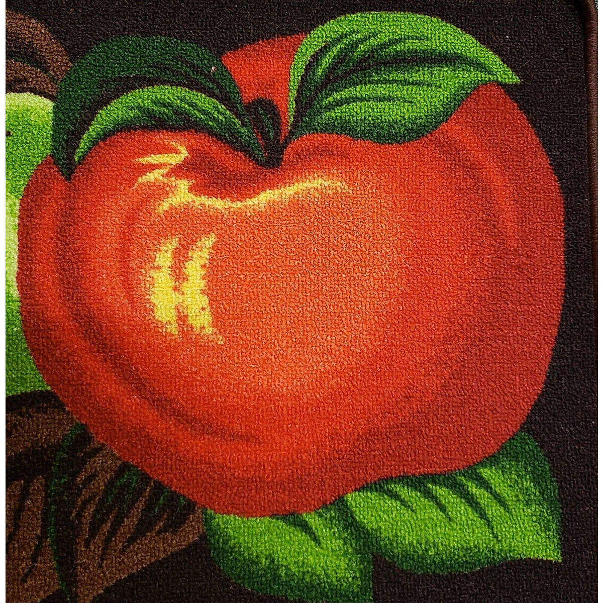THE RAISE Kitchen Rug, Kitchen Mat, Printed Kitchen Rug (nonskid Back) (18" x 30") 2 Apples, Green & RED