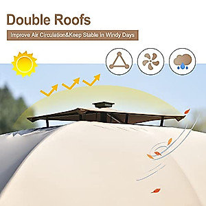 HAUSHECK 10x12 FT Outdoor Gazebo, Patio Gazebo with Zippered Curtains, Solar LED Lights and Remote Control, Metal Gazebos for Backyard, Deck and Lawns