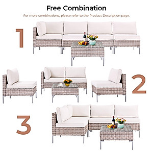 LuxaDomus Patio Furniture Set 5 Pieces, Outdoor Patio Conversation Set with Patio Table, Wicker Outdoor Sofa with Thickened Cushion, PE Rattan Outdoor Furniture Sectional Couch for Garden Backyard