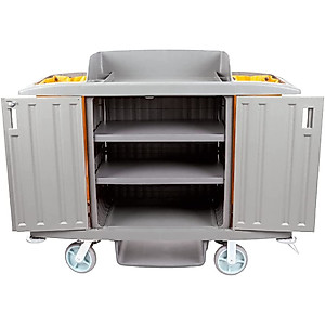 Housekeeping Cart/Lodging Hotel Large Locking Three Shelf Commercial Premium Housekeeping Cart with Hanging Bags Commercial Housekeeping Janitor Cart Cart Cleaning Carts On Wheels Hotel