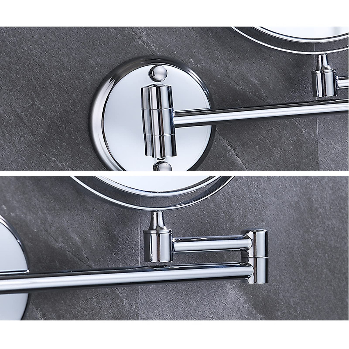 Ksunun Wall Mounted Makeup Mirror, 1x/ 10x Magnifying Mirror, 8'' Two-Sided Swivel Extendable Bathroom Mirror, 360° Swivel Double Sided Extendable Bathroom Mirror for Shaving, Make Up Mirror