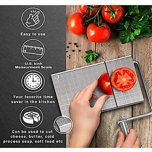 Cheese Slicer With Wire - Cheese Slicers for Block Cheese Incl. 8 Extra Wires with Accurate Size Scale On Cheese Slicer Board for Prices Cuts - Ideal Cheese Cutter with Wire for Charcuterie Boards