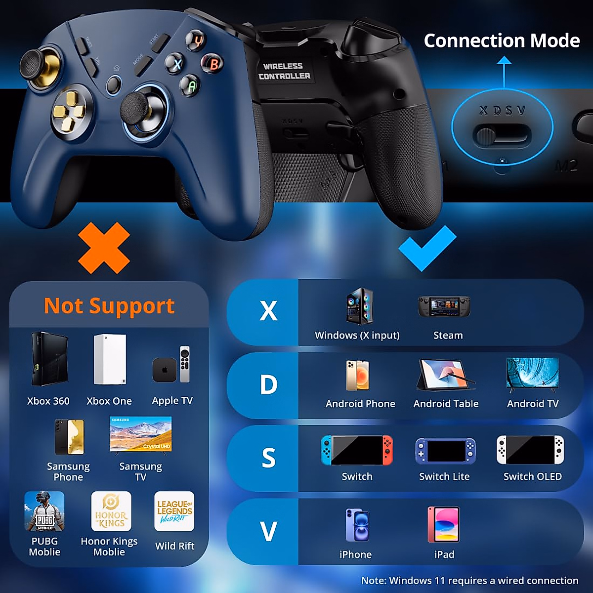 Multi-Platform PC Wireless Controller, Bluetooth Gaming Controller, Compatible with Windows, iPad, Steam, Luna, Laptop, Tablet, and Smart TV, with Double Shock, Macro Keys, Turbo Button, LED Backlight