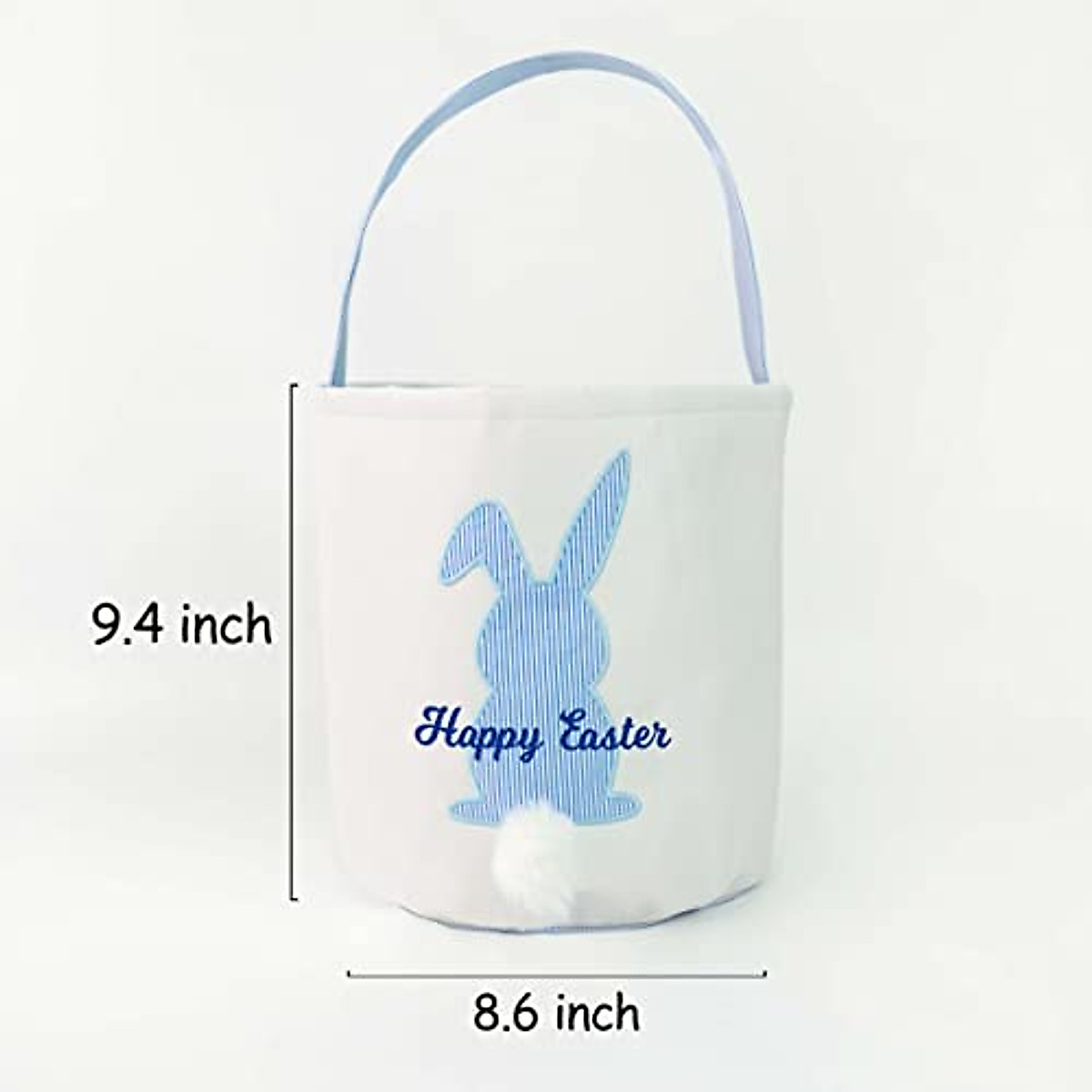 Easter Baskets with Bunny Tail for Kids, Applique Stripe Bunny Easter Bucket for Child, Embroidered Easter Hunt Bag, Blue Stripe Easter Basket, Girls Boys Easter Gifts.