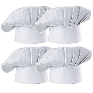 Hyzrz Chef Hat Set of 4 PCS Pack Adult Adjustable Elastic Baker Kitchen Cooking Chef Cap (White)
