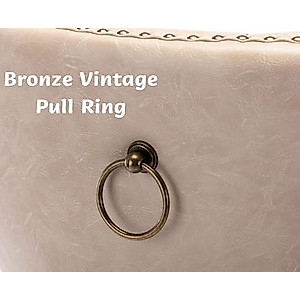 CIMOTA PU Leather Dining Chairs Set of 2, Upholstered Modern Tufted Dining Room Chairs Nailhead Trim Armless Side Chair with Solid Wood for Kitchen/Dining Room/Bedroom (Beige, Ring on The Back)