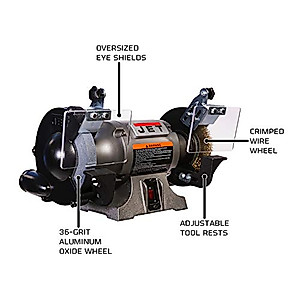 JET 6-Inch Bench Grinder with Wire Wheel, 1/2 HP, 3450 RPM, 115V (JBG-6W)