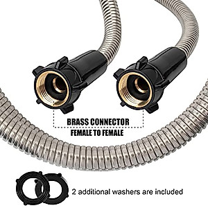 Yanwoo 304 Stainless Steel 2ft Garden Hose with Female to Female Brass Connector, 18mm Outer Diameter Flexible & Lightweight Heavy Duty Short Water Hose for Outdoor (2 Feet)
