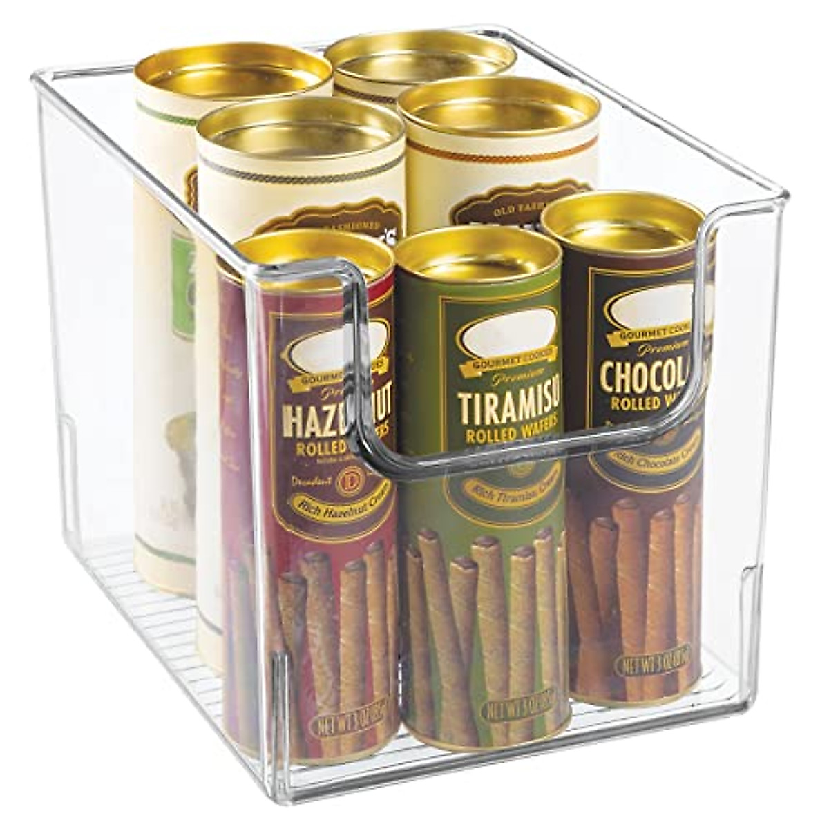 mDesign Modern Plastic Open Front Dip Storage Organizer Bin Basket for Kitchen Organization - Shelf, Cubby, Cabinet, Cupboard, and Pantry Organizing Decor - Ligne Collection - Clear