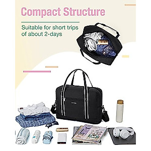 For Spirit Airlines Personal Item Bag 18x14x8 BAGSMART Foldable Travel Duffel Bag Tote Weekend Overnight Bag Carry on Luggage for Women and Men(Black)