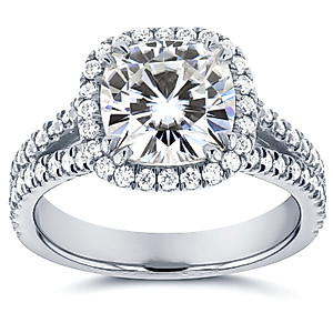 Kobelli Forever One (D-F) Moissanite and Halo Diamond Engagement Ring 2 1/2 CTW 14k White Gold, Size 11