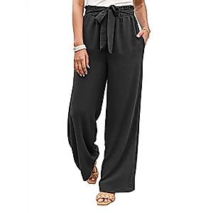 NIMIN High Waisted Wide Leg Pants for Women Comfy Dress Pants Loose Business Casual Pants Flowy Summer Beach Pants with Pockets Balck Large Black