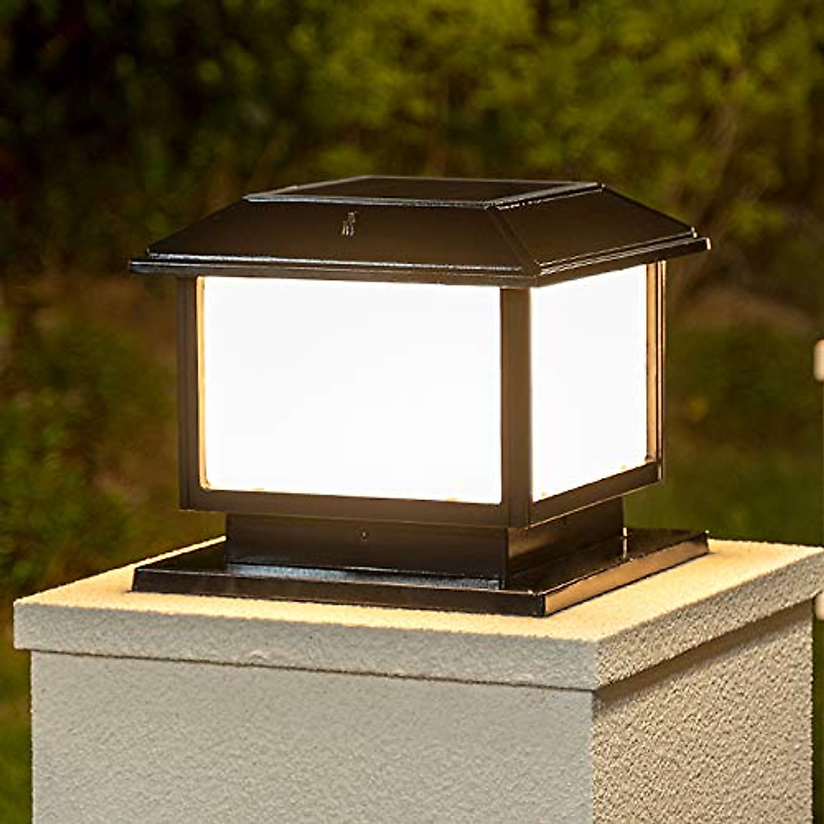CraftThink LED Solar Post Light Outdoor, Minimalist Pillar Lamp Fixture with Square Acrylic Shade Remote Control 3 Light Sources Adjustable for Garden Yard Post Pole Pillar Landscape-Black 10" Wide