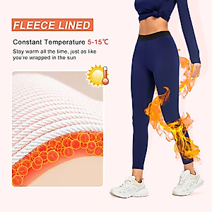 Guooolex Women Fleece Lined Thermal Leggings High Waist Winter Athletic Base Layer Bottoms Warm Compression Leggings Pants Blue