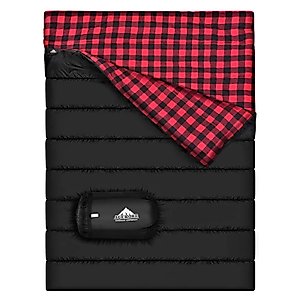 Cotton Flannel Double Sleeping Bag for Camping, Backpacking, Or Hiking. Queen Size 2 Person Waterproof Sleeping Bag for Adults Or Teens. Truck, Tent, Or Sleeping Pad, Lightweight（Pillows NOT Include）