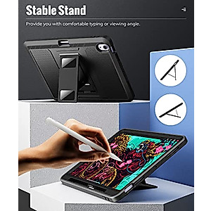 MoKo Case for iPad Air 5th Generation 2022/ iPad Air 4th Generation 2020 10.9 Inch with Pencil Holder, Kickstand, Built-in Screen Protector, Heavy Duty Shockproof Rugged Case for iPad Air 5/4,Black