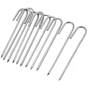 Galvanized Rebar Stakes, 12 inch Heavy Duty Ground Stakes J Hooks for Camping Tent and Canopy Tent Stakes, 12 Pack, Silver