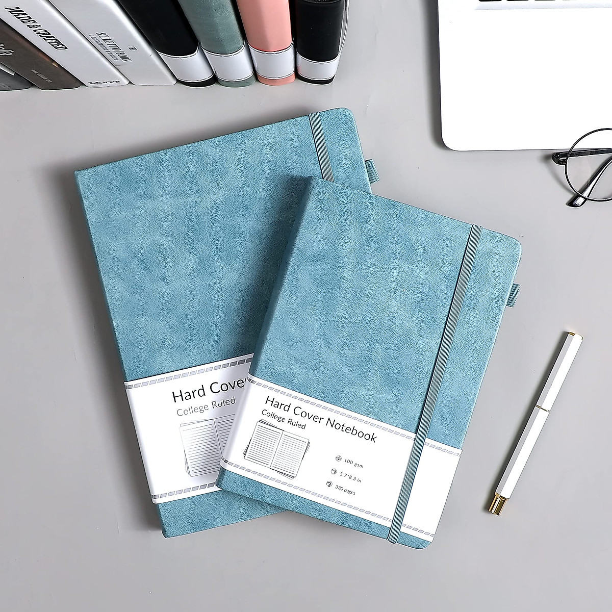 CAGIE Lined Journal Notebook, 320 Pages College Ruled Notebook, 100 Gsm Paper Thick Journal, B5 Hardcover Leather Journals for Writing Women Men, 7.6x10 In, Blue